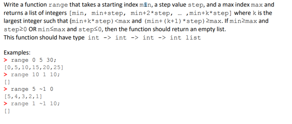 Solved Write a function range that takes a starting index | Chegg.com