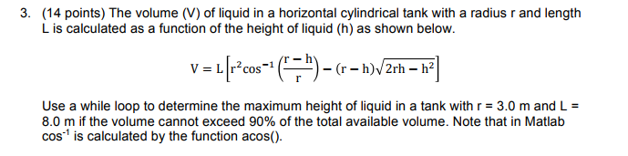 Solved 3. (14 points) The volume (V) of liquid in a | Chegg.com