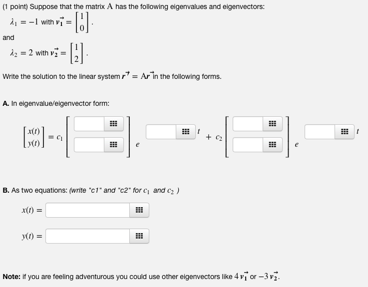 Solved (1 point) Suppose that the matrix A has the following | Chegg.com