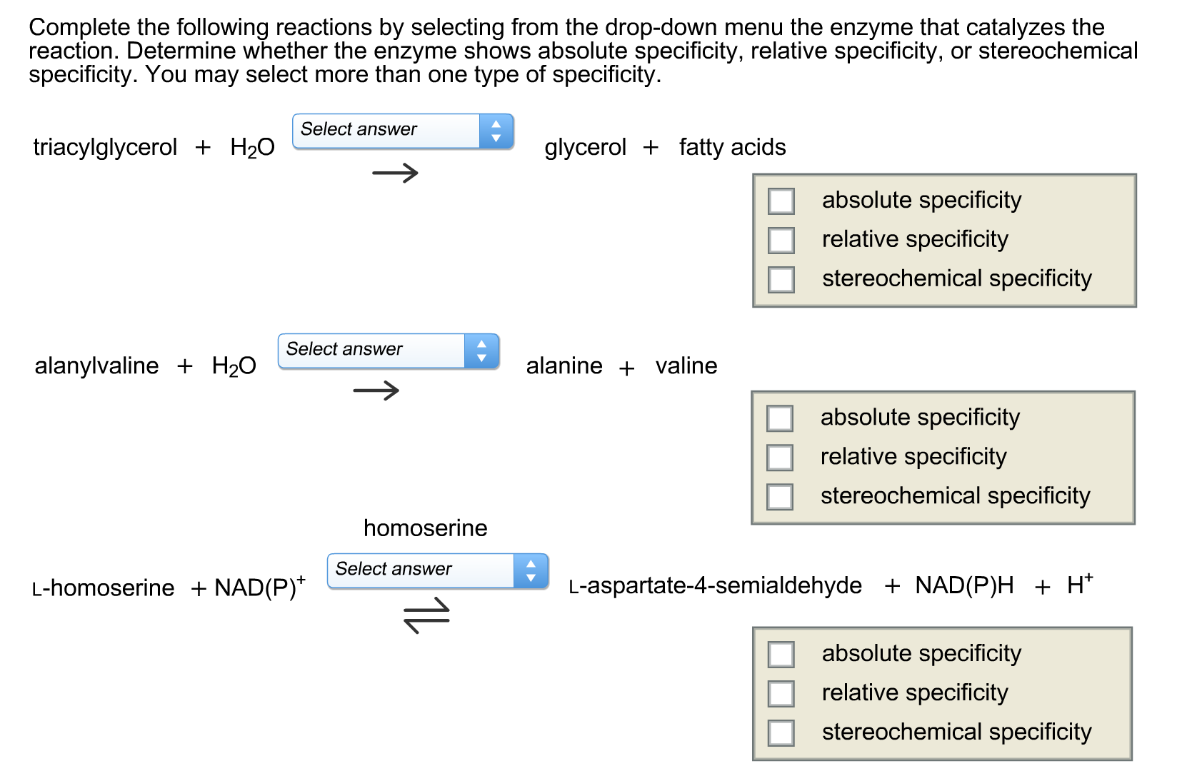 Solved Complete the following reactions by selecting from | Chegg.com