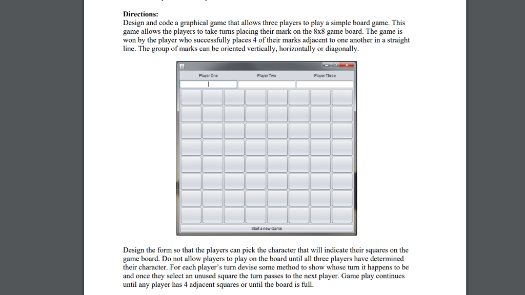 Design and code a graphical game that allows three | Chegg.com