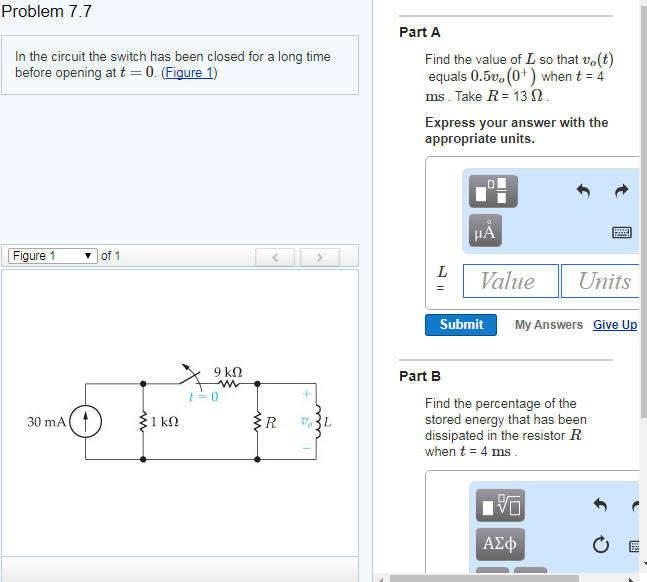 Solved Problem 7.7 Part A In the circuit the switch has been | Chegg.com
