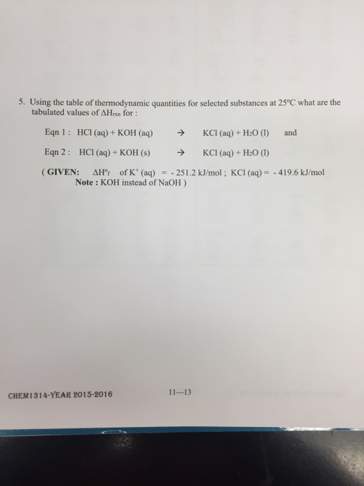 5. Using the table of thermodynamic quantities for | Chegg.com