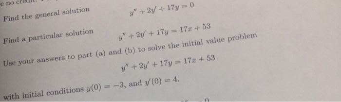 Solved Find the general solution y" + 2y' + 17y = 0 Find a | Chegg.com