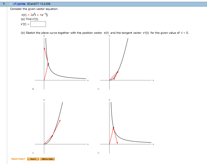 Solved Consider the given vector ecuation. r(t) = 2e^ti + | Chegg.com
