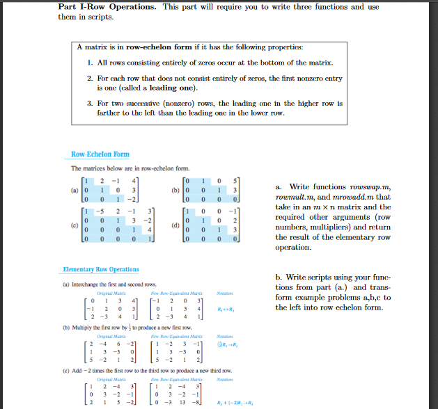 Solved Part I-Row Operations. This part wil require you to | Chegg.com
