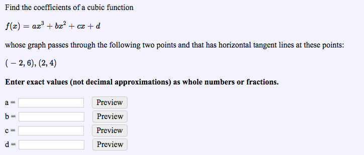 Solved Find the coefficients of a cubic function f(x) = ax^3 | Chegg.com