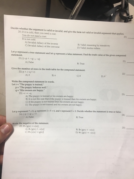 Solved Decide whether the argument is valid or invalid, and | Chegg.com