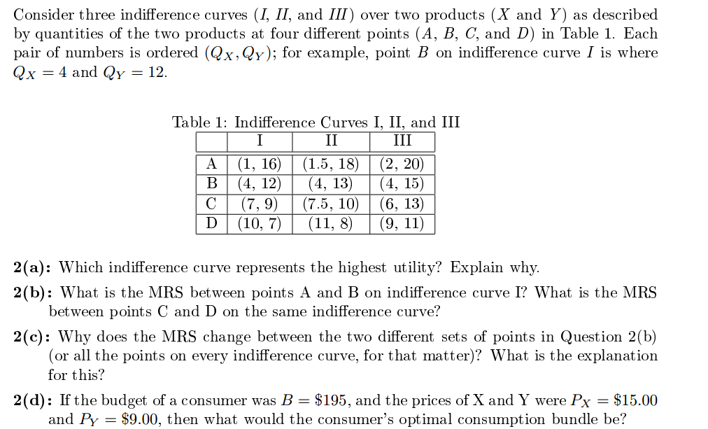 Solved Consider three indifference curves (I, II, and III) | Chegg.com