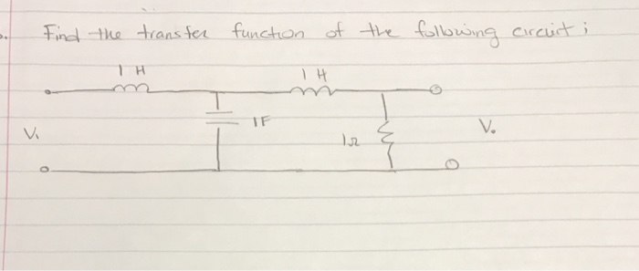 Solved Find the transfer function of the following circuit? | Chegg.com