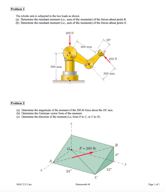 Solved The robotic arm is subjected to the two loads as | Chegg.com