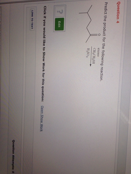 Solved Predict the product for the following reaction. | Chegg.com