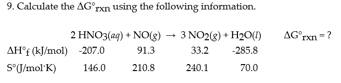 Solved 9. Calculate the AG rxn using the following | Chegg.com