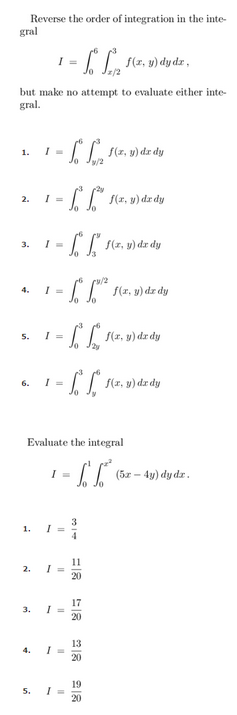 Solved Reverse the order of integration in the integral I = | Chegg.com
