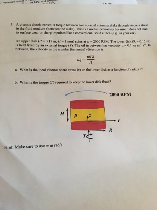 Solved A viscous clutch transmits torque between two | Chegg.com