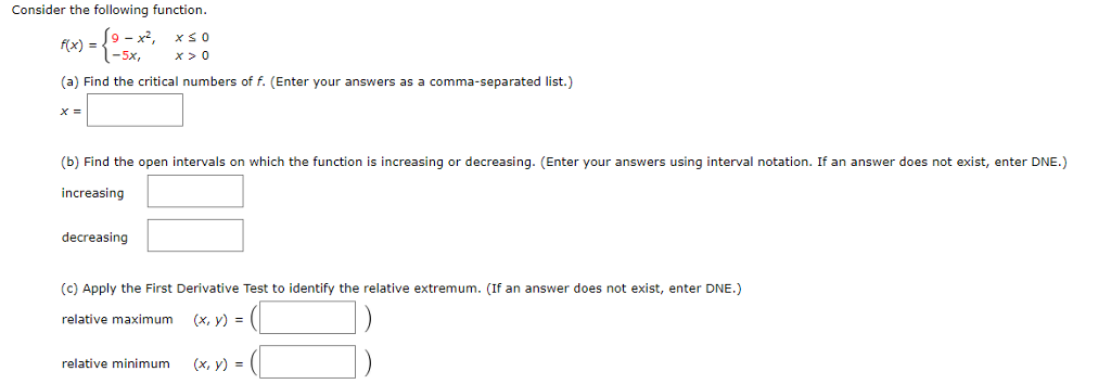 Solved Consider the following function. f(x) = 9 ? x2, x ? 0 | Chegg.com