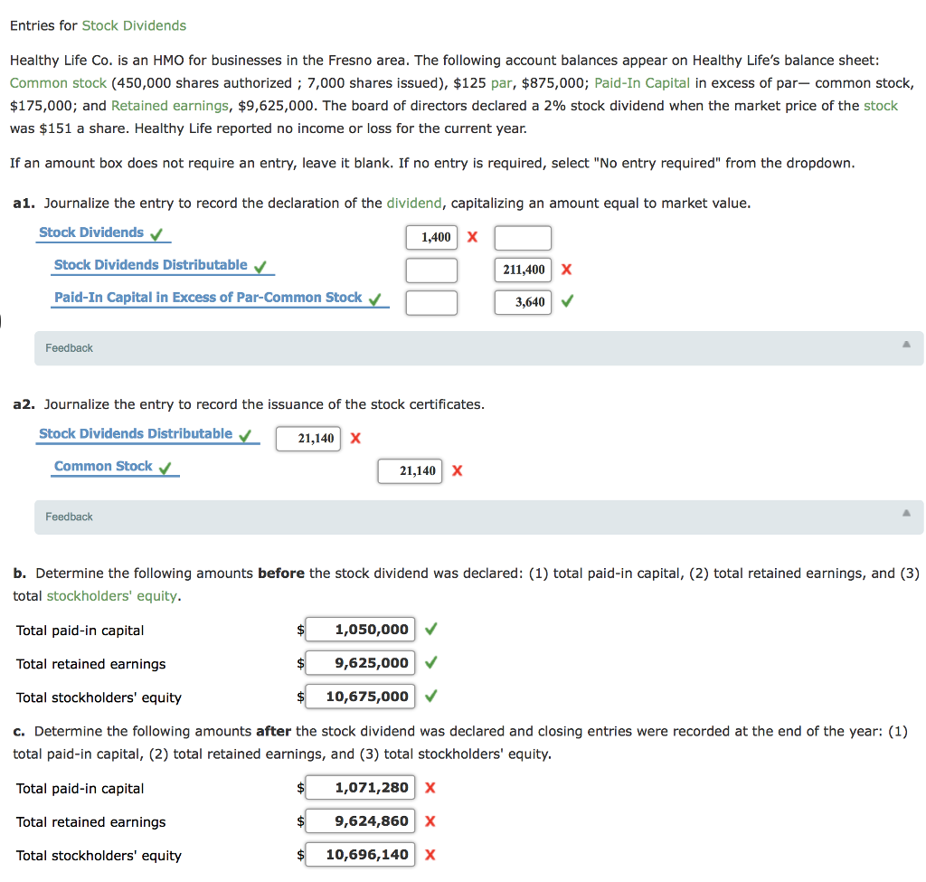 Solved Entries for Stock Dividends Healthy Life Co. is an | Chegg.com