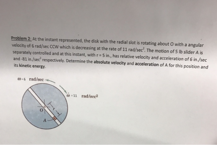 Solved At the instant represented, the disk with the radial | Chegg.com
