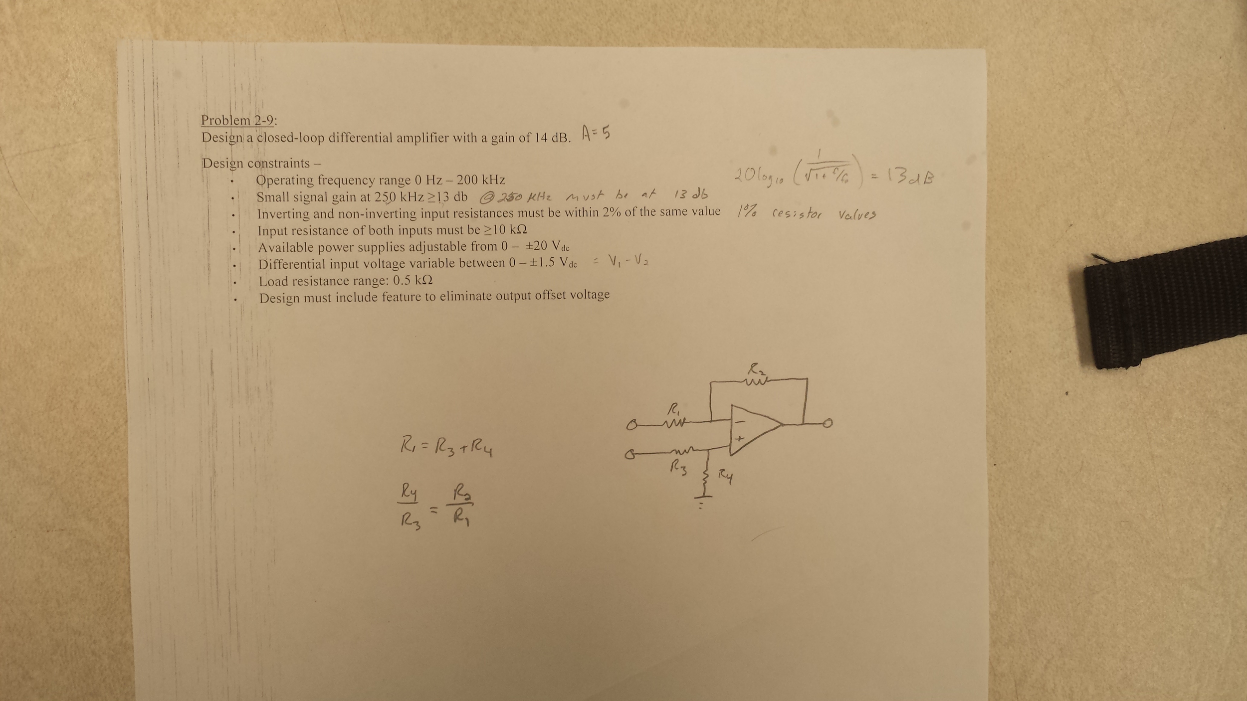 Solved desing a closed loop differential amplifier with a | Chegg.com