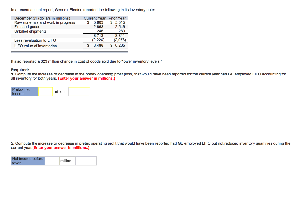 Solved In a recent annual report. General Electric reported | Chegg.com