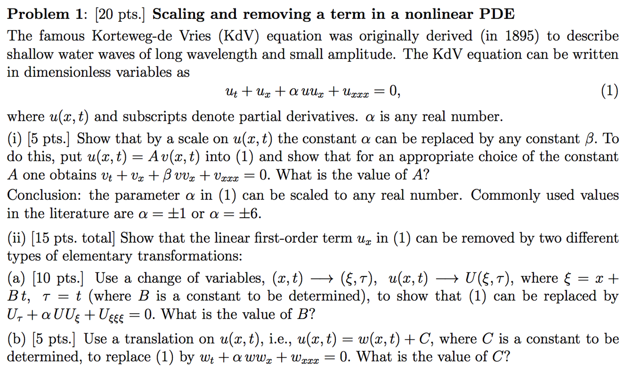 The famous Korteweg-de Vries (KdV) equation was | Chegg.com