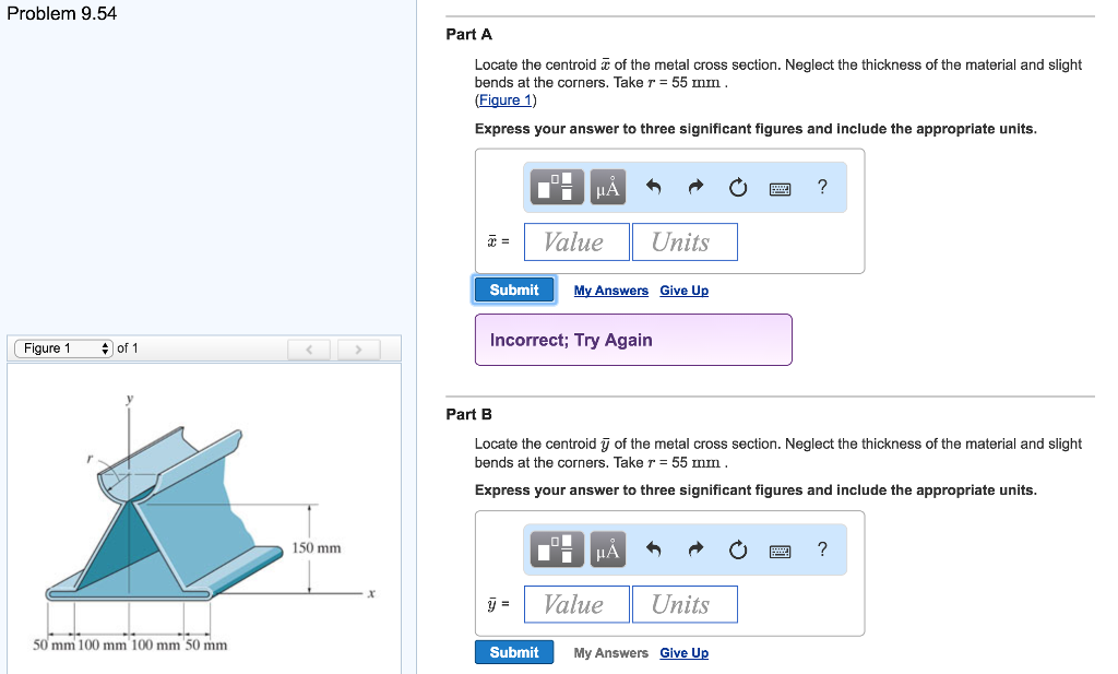 Solved Problem 9.54 Part A Locate the centroid of the metal | Chegg.com
