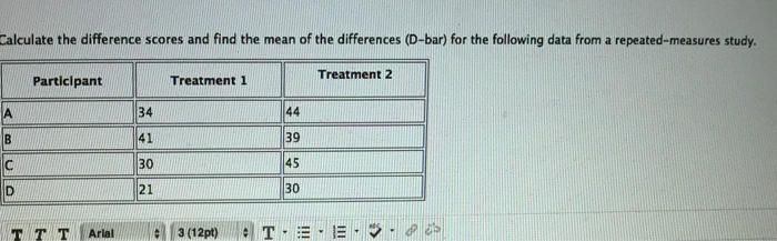 Solved Calculate the difference scores and find the mean of | Chegg.com