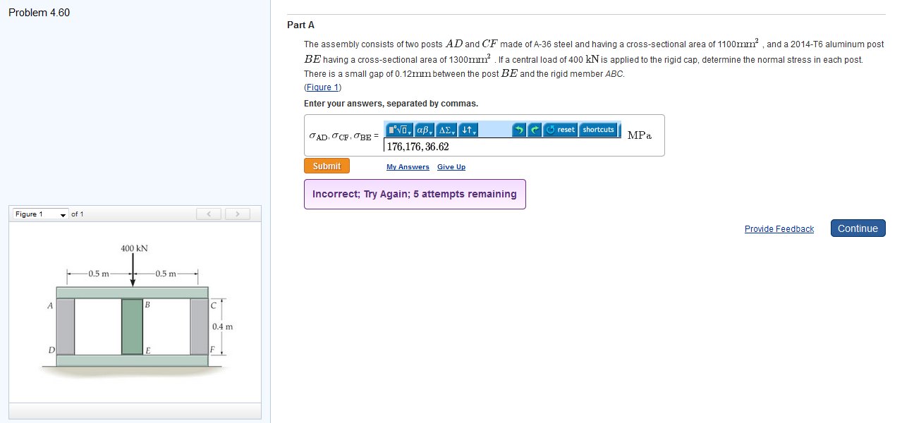 Solved The assembly consists of two posts AD and CF made of | Chegg.com