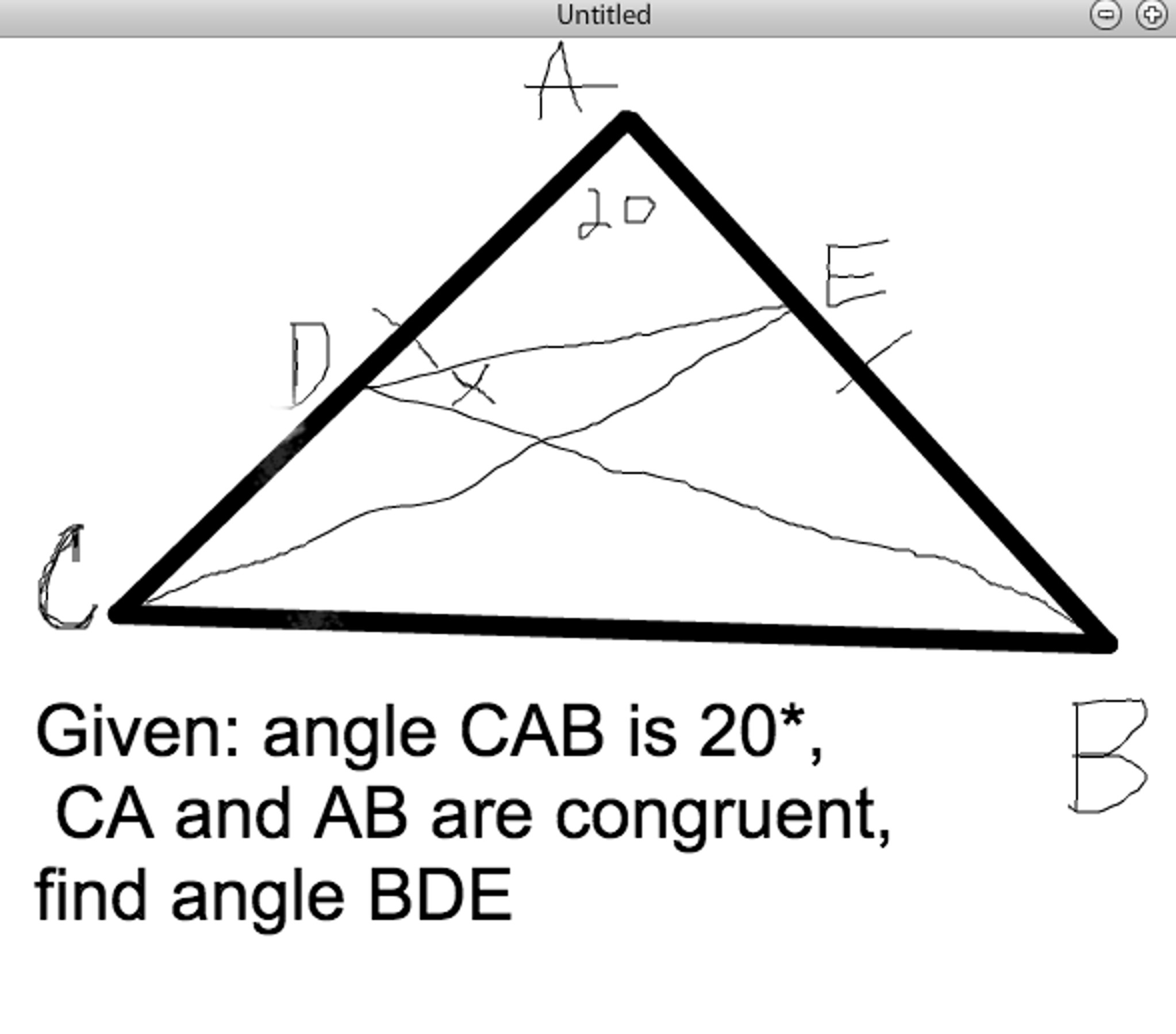 Find the angle BDE, or x*. Given the triangle CAB. AC | Chegg.com