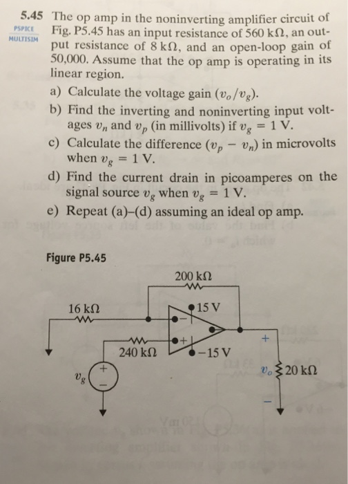 Solved The op amp in the noninverting amplifier circuit of | Chegg.com