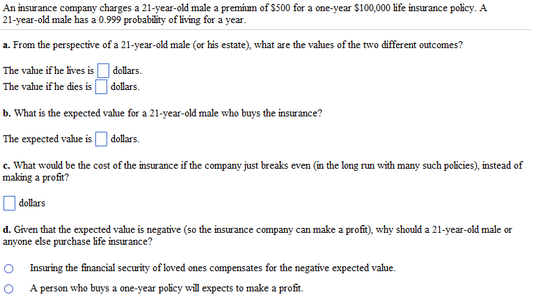 An insurance company charges a 21-year-old male a | Chegg.com