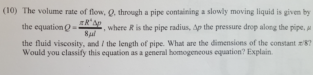 Solved The volume rate of flow, Q, through a pipe containing | Chegg.com