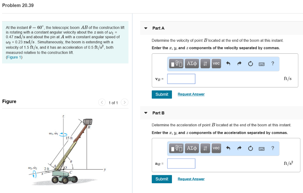 Solved Problem 20.39 At the instant 60, the telescopic boom | Chegg.com