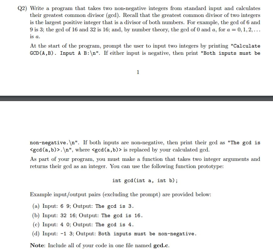 Solved Write A Program That Takes Two Non Negative Integers 