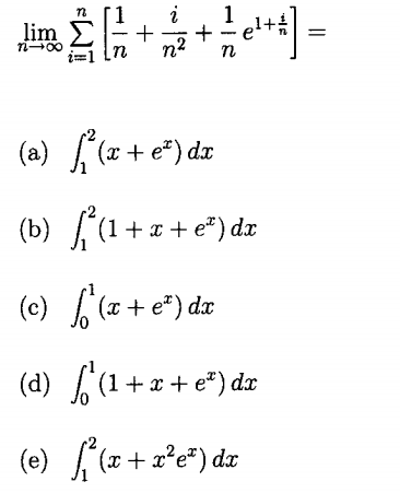 Solved series to integral lim (x + ex) dx (1 + x + ex) dx | Chegg.com