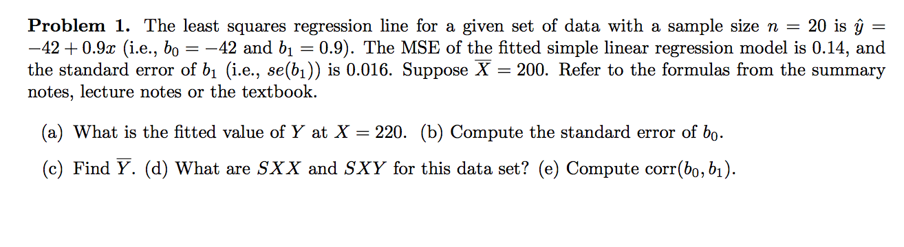 Solved The least squares regression line for a given set of | Chegg.com