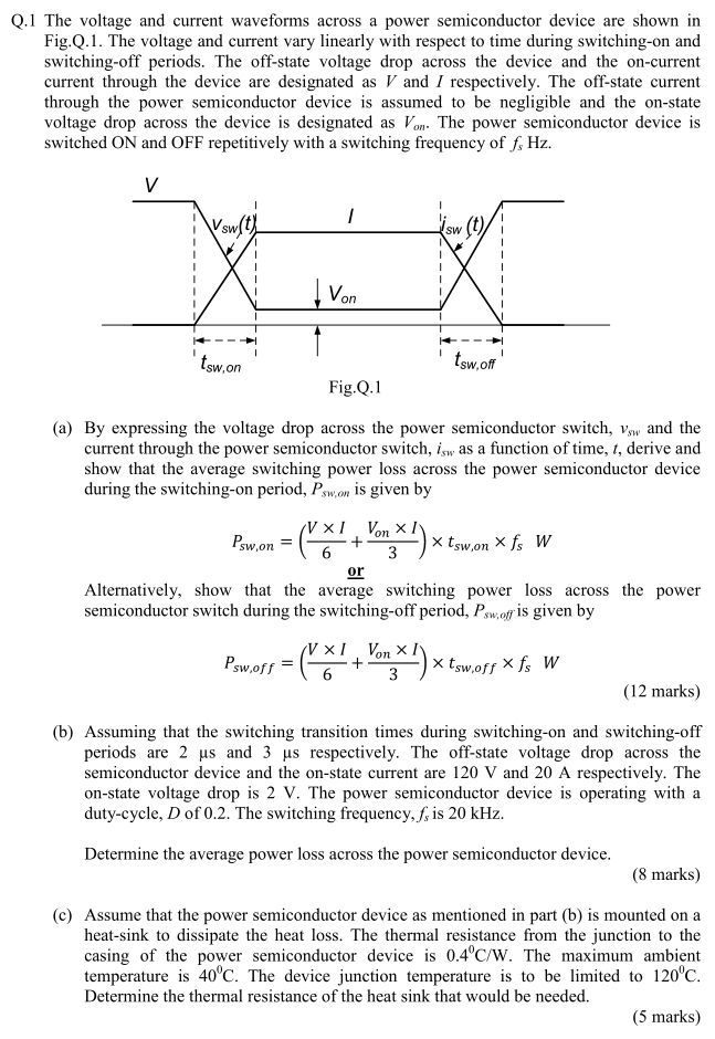 Solved Q.1 The voltage and current waveforms across a power | Chegg.com