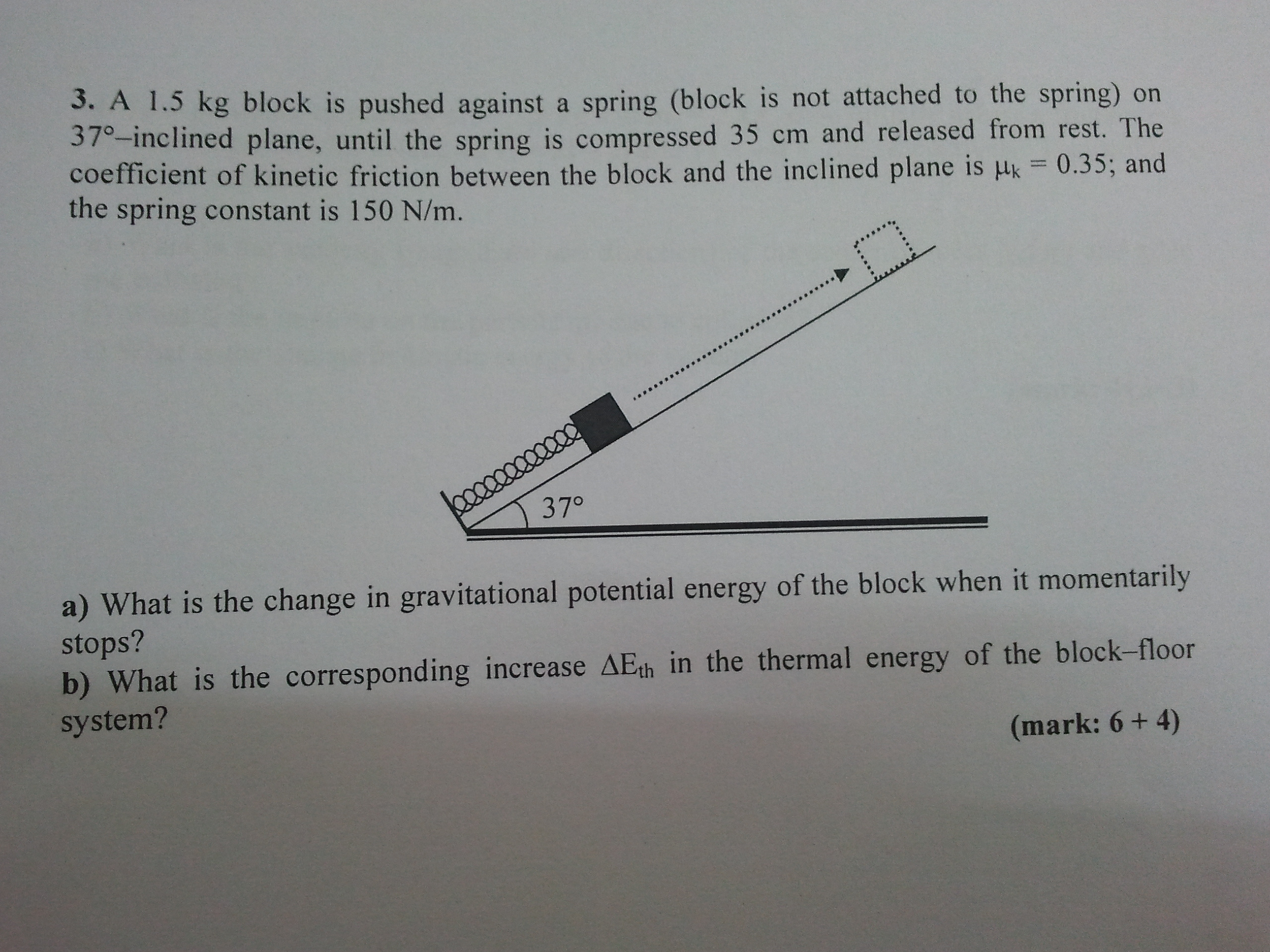 Solved A 1.5 kg block is pushed against a spring (block is | Chegg.com