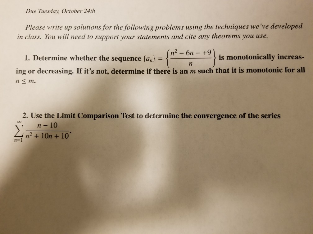 Solved Due Tuesday, October 24th Please write up solutions | Chegg.com