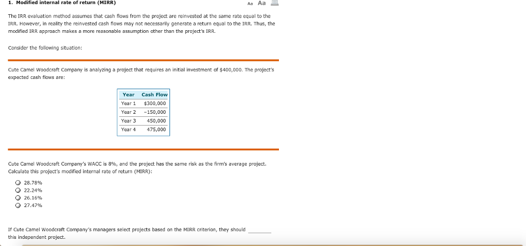 Solved 1 Modified Internal Rate Of Return Mirr Aa Aa The