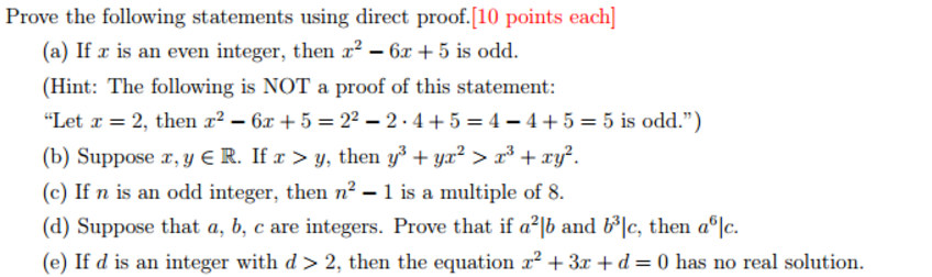 Solved Prove the following statements using direct proof. | Chegg.com