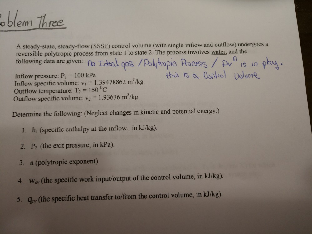 Solved o blem Ihree A steady-state, steady-flow (SSSF) | Chegg.com