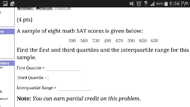 Solved A sample of eight math SAT scores is given below: 590 | Chegg.com