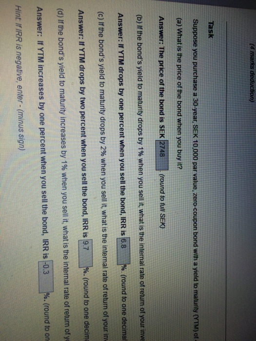 Solved Suppose you purchase a 30-year, SEK 10,000 par value, | Chegg.com Solved Suppose you purchase a 30-year, SEK 10,000 par value, | Chegg.com