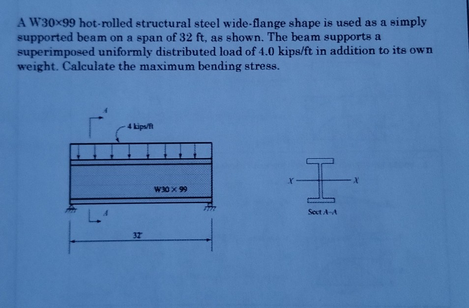 Solved A W30x99 hot-rolled structural steel wide-flange | Chegg.com