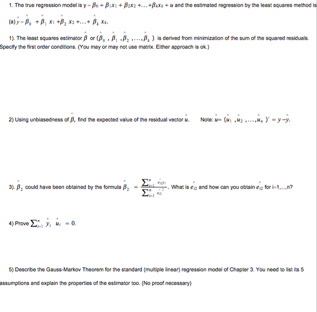 The true regression model is y = beta_0 + beta_1 x_1 | Chegg.com