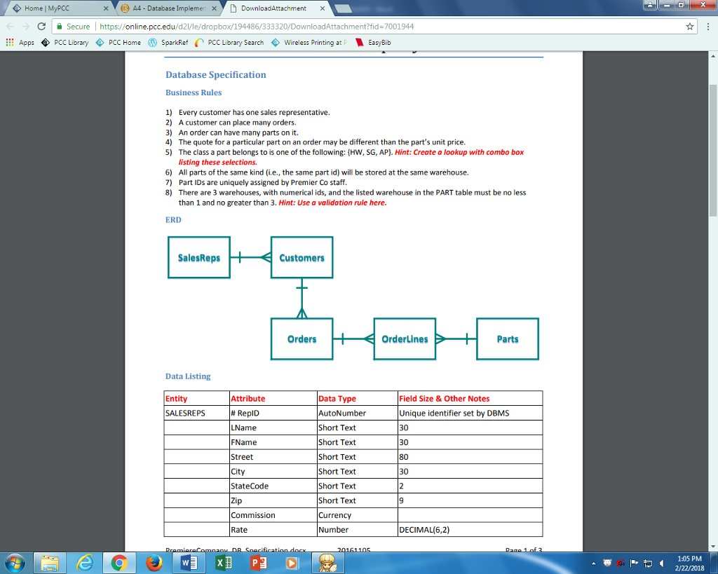Overview Given a database design specification, | Chegg.com