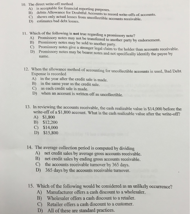 Solved The direct write-off method is acceptable for | Chegg.com