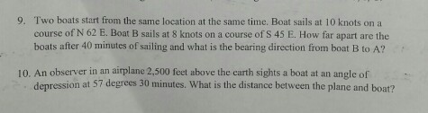 Solved 9. Two boats start from the same location at the same | Chegg.com