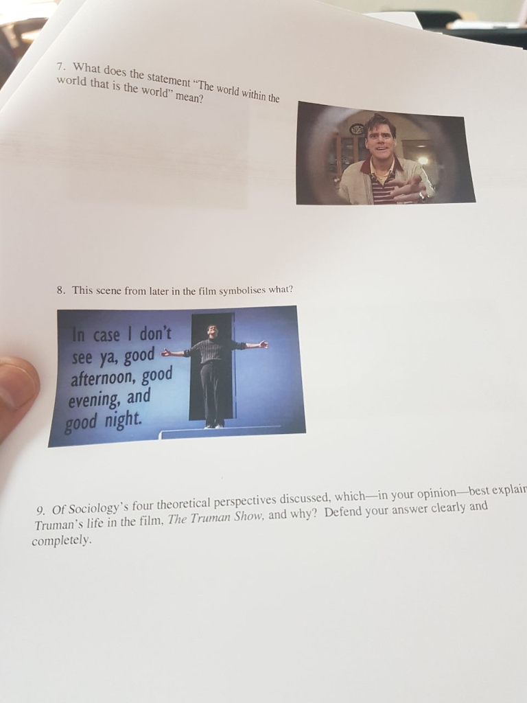 Solved Sociology Quiz 2: The Truman Show | Chegg.com